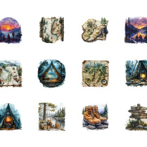 Watercolor Camping Clipart Bundle, Vacation Holiday Graphics, Mountain ...