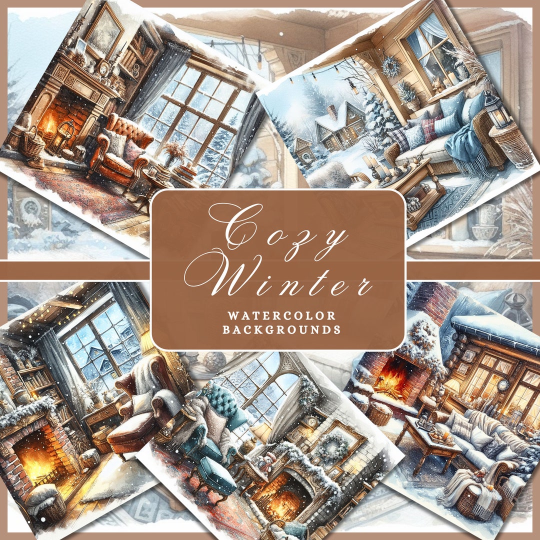 Watercolor Cozy Winter Scene Backgrounds Cozy Home Clipart Backgrounds ...