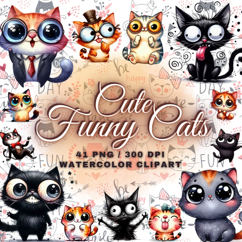 41 Cute & Funny Cat Clipart Bundle, Funny Cute Cat Png Funny Cat Prints ...