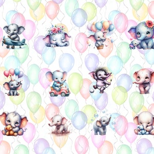 42 Cute Watercolor Baby Elephants Clipart Bundle, Cute Elephants ...