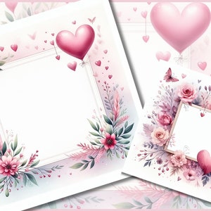 Valentine Watercolor Border Clipart Backgrounds Heart Floral - Etsy