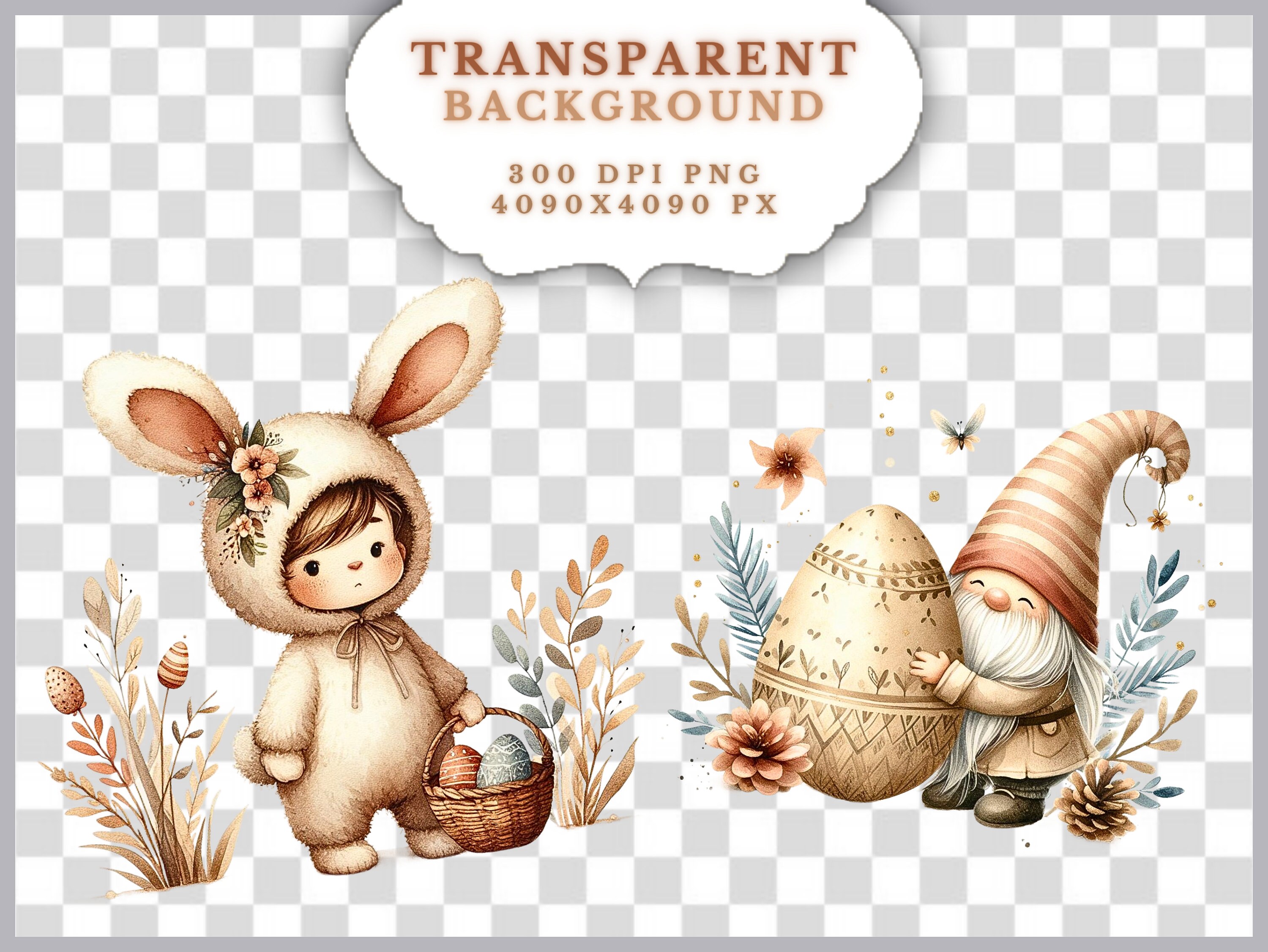 Boho Watercolor Easter Clipart Bundle, Easter Bunny, Easter Egg, Easter ...