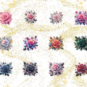 Glitter Roses Clipart Bundle, Watercolor Glitter Flowers Clipart ...