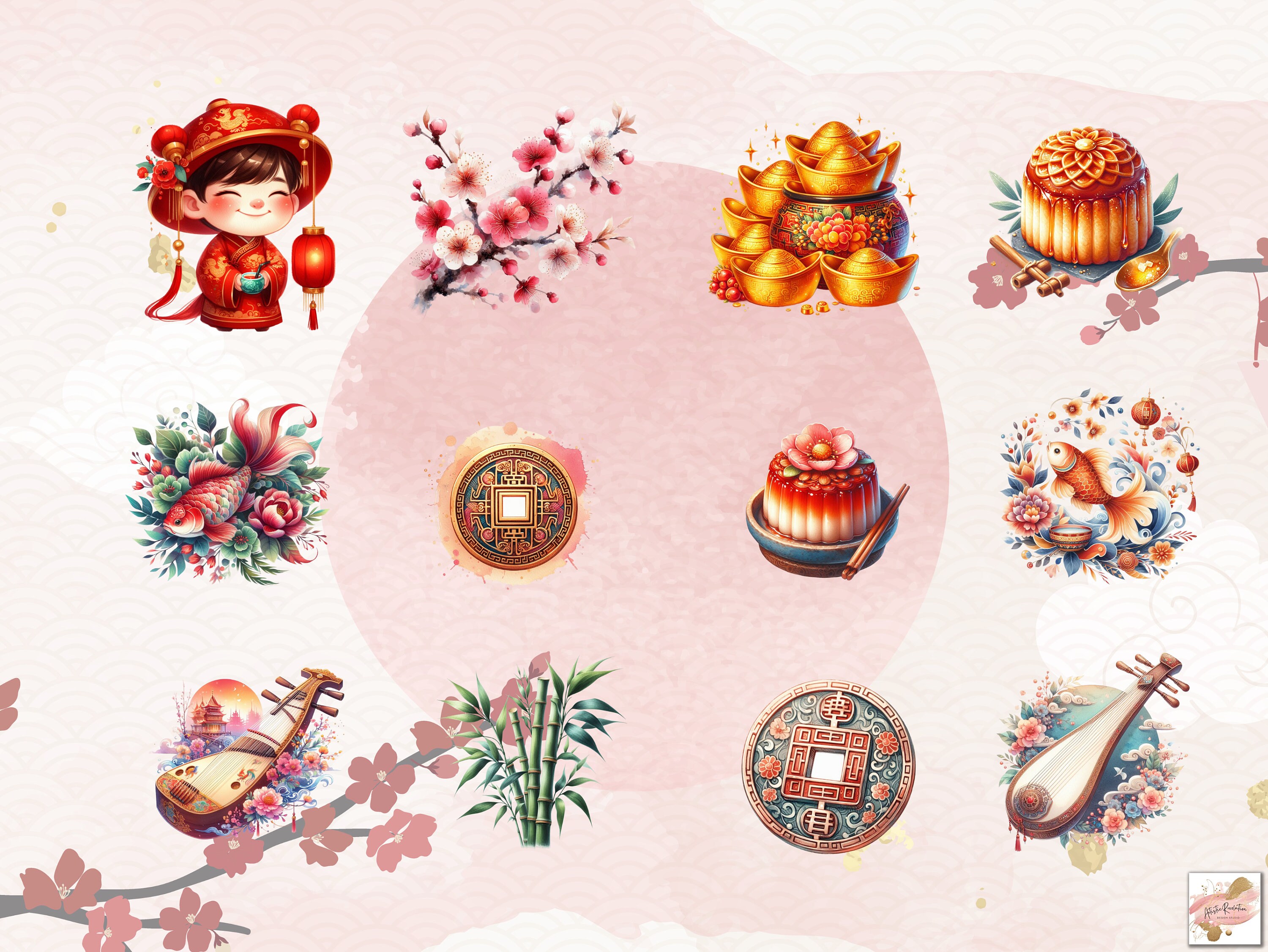 61 Chinese New Year Clipart Bundle, Lunar Year Clipart, Chinese New ...