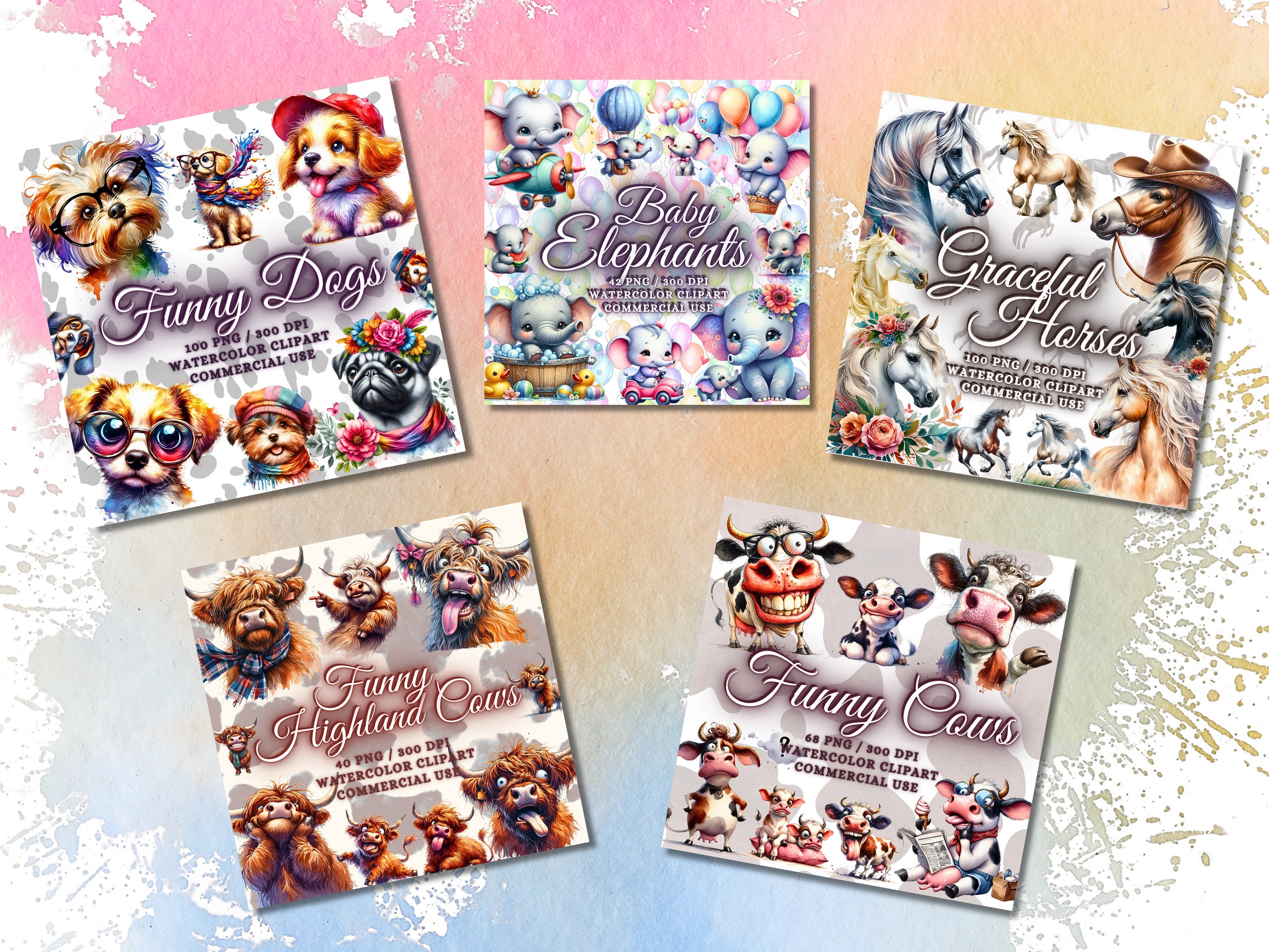 3000 Watercolor Cute Animals Clipart MEGA BUNDLE, Baby Animals Clipart ...