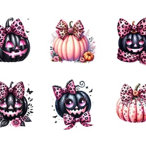 Watercolor Pink Halloween Pumpkin Clipart Bundle Pink Coquette ...