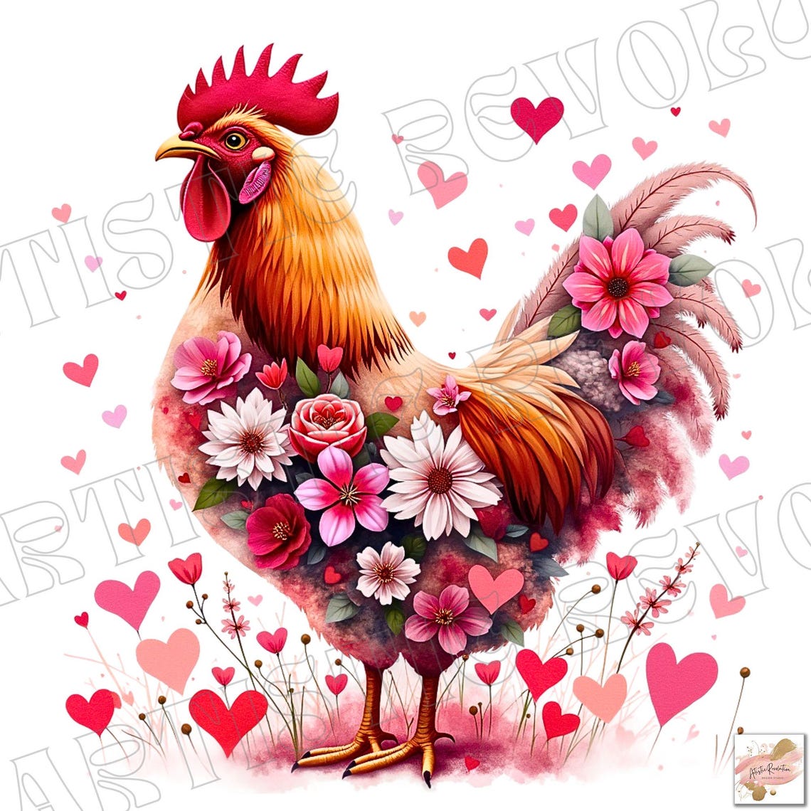 Floral Chicken Valentine Png, Valentine Chicken Png, Valentine Png ...