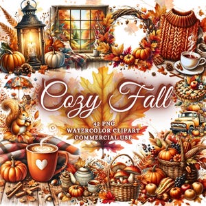 Watercolor Fall Clipart Bundle, Cozy Fall Png Bundle, Fall Sublimation ...
