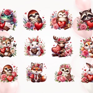 30 Valentine Cute Watercolor Woodland Animals Clipart Bundle, Cute ...