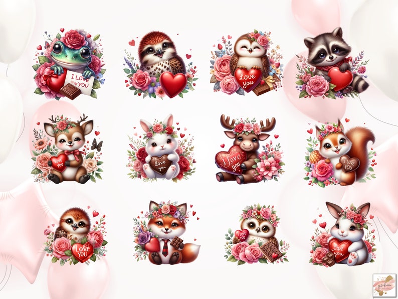 30 Valentine Cute Watercolor Woodland Animals Clipart Bundle, Cute ...