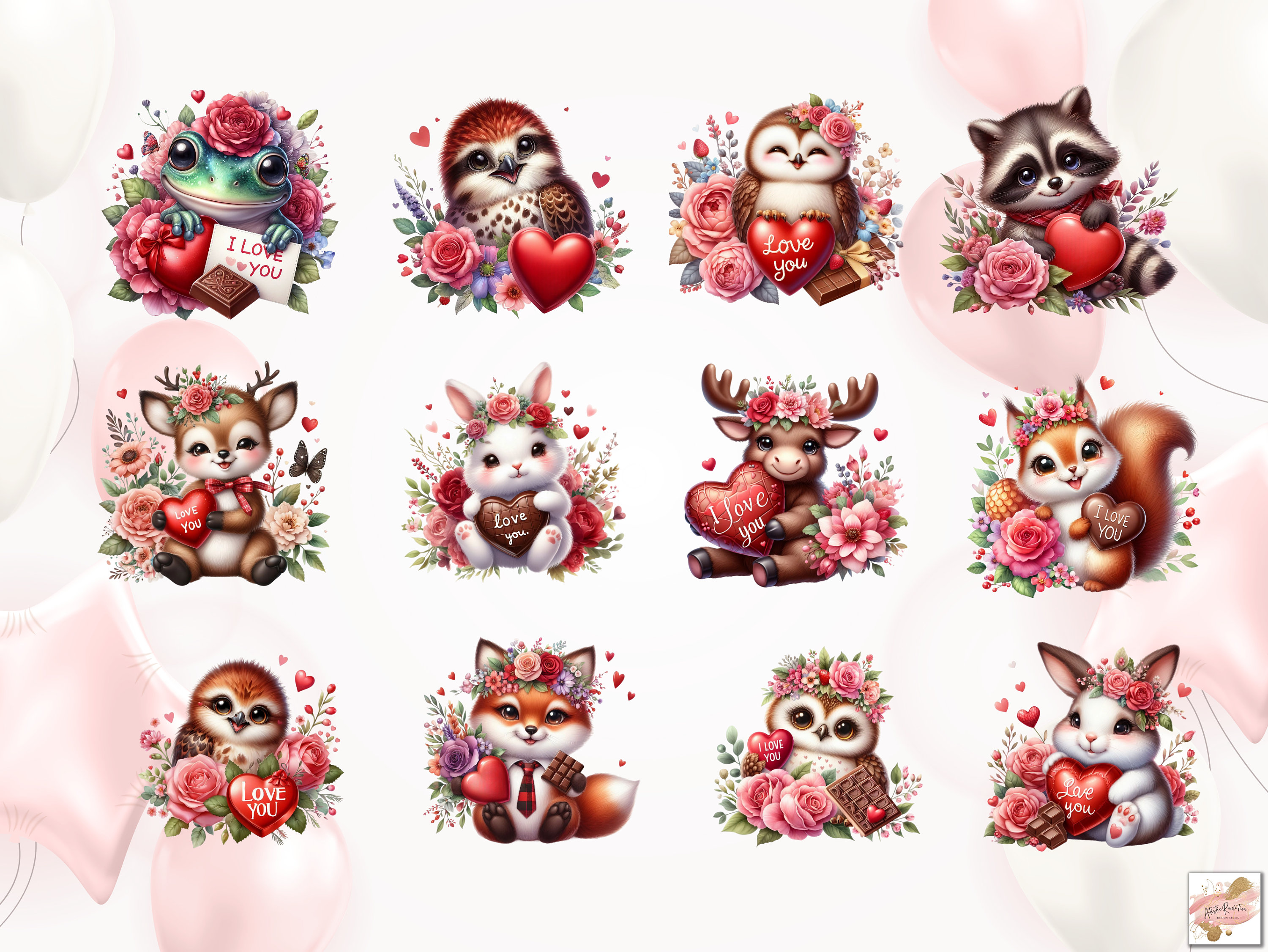 30 Valentine Cute Watercolor Woodland Animals Clipart Bundle, Cute ...