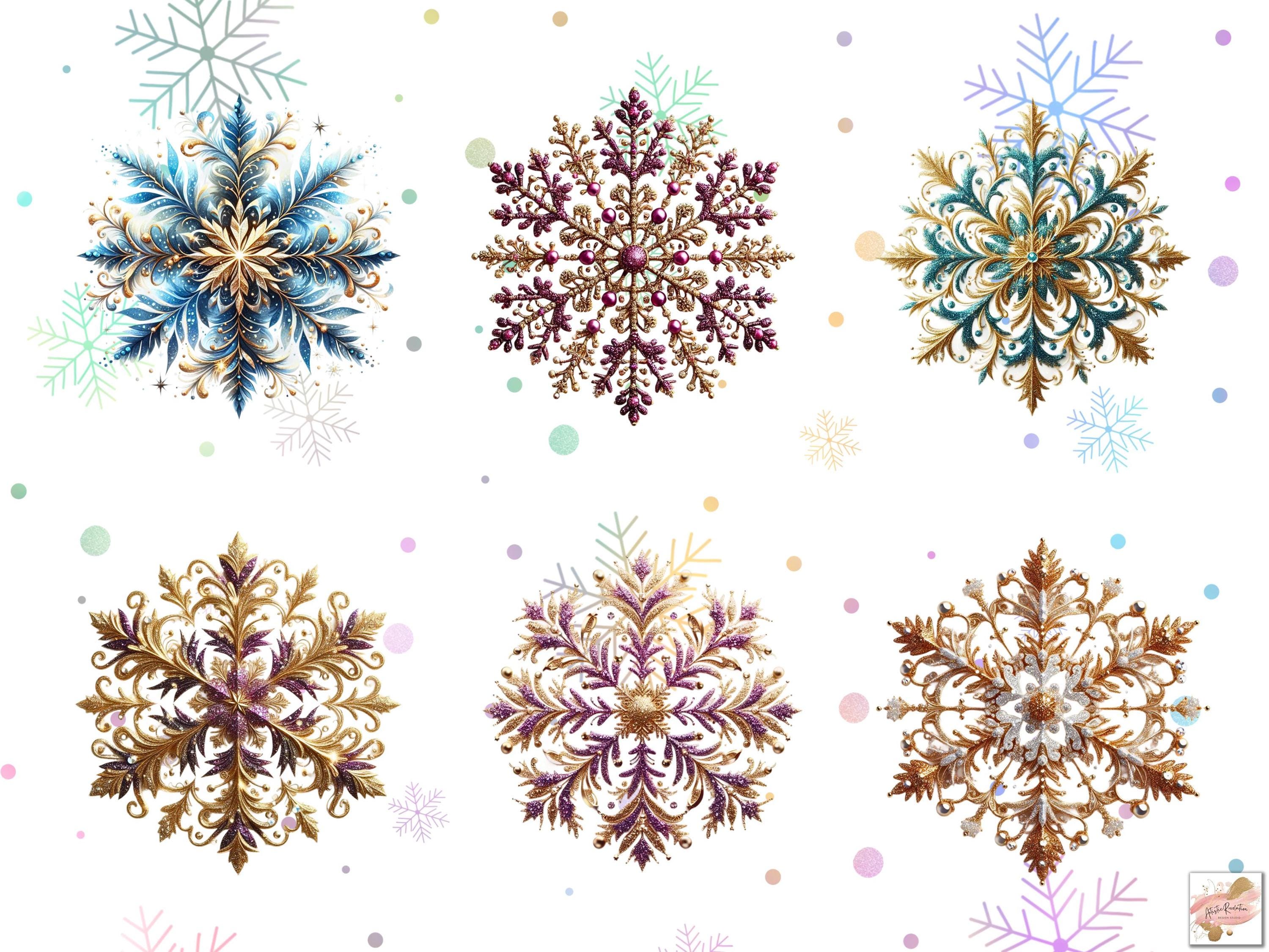 Watercolor Glitter Snowflakes Clipart Bundle, Christmas Snowflake Png ...