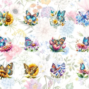 Watercolor Spring Flowers & Butterflies Clipart Bundle, Floral ...