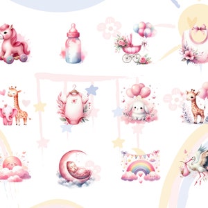 134 Watercolor Baby Shower Nursery Clipart Bundle, Watercolor Nursery ...