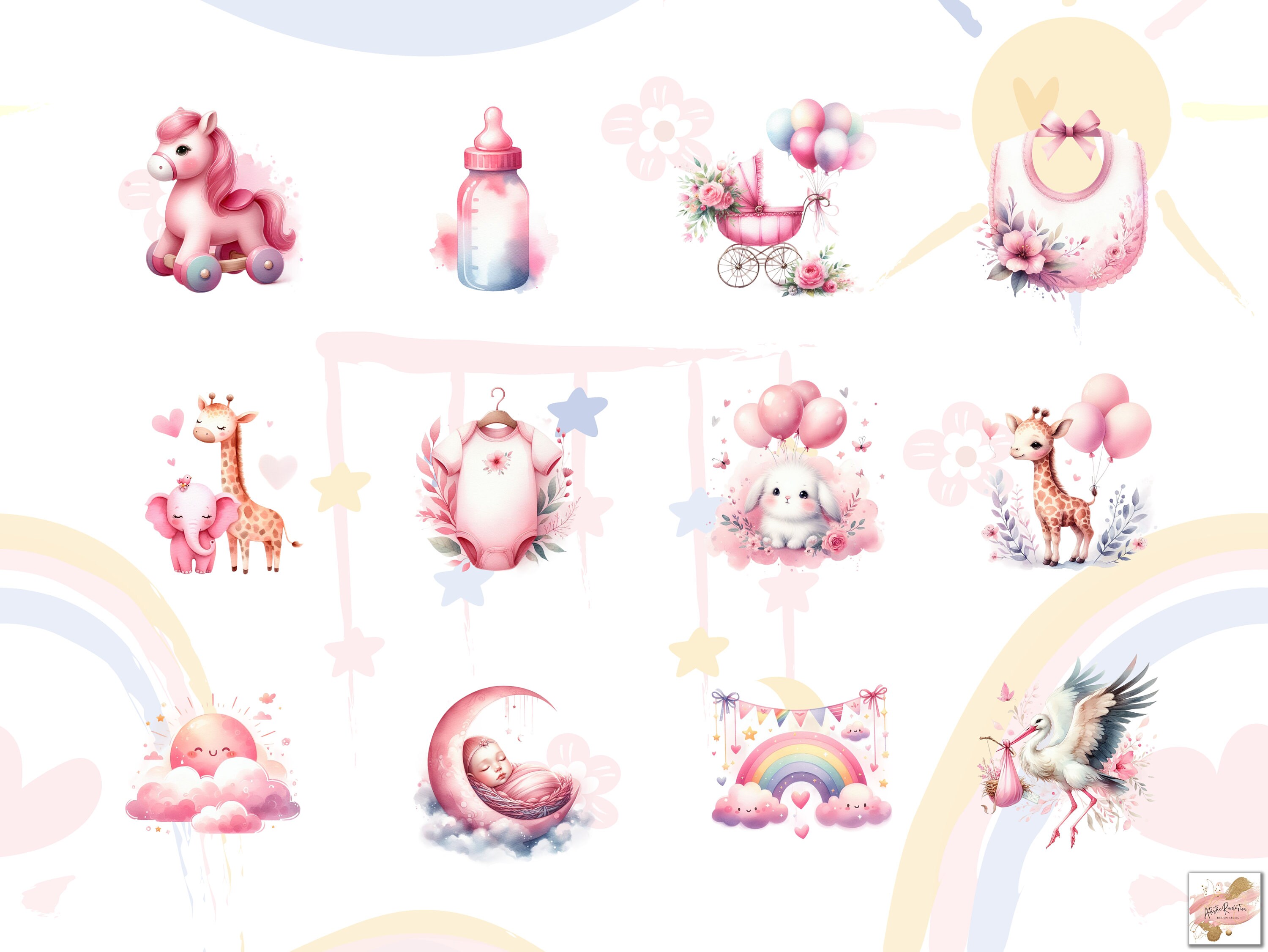 134 Watercolor Baby Shower Nursery Clipart Bundle, Watercolor Nursery ...