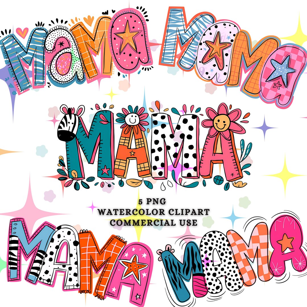 Mama Png Bundle, Colorful, Checkered, Zebra Print, Dalmatian Dots, Hand ...
