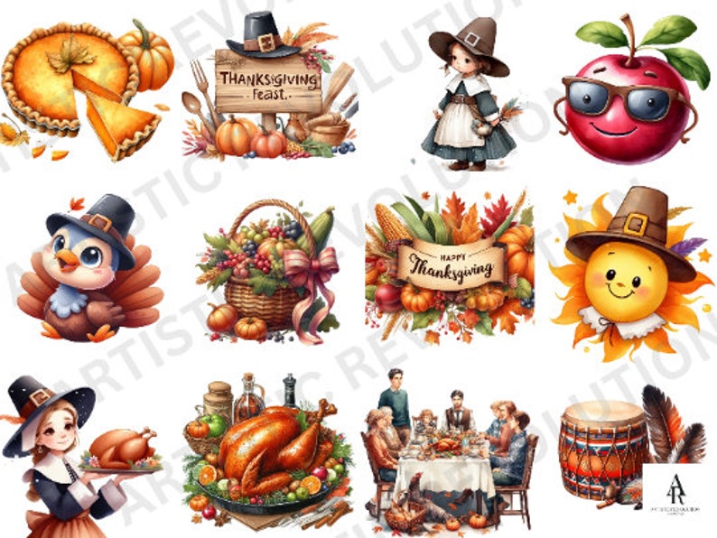 40 Thanksgiving Clipart Bundle Turkey Clipart, Thanksgiving Meal ...