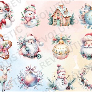 Cute Pastel Christmas Clipart Bundle PNG Watercolor Xmas Clip Art Pink ...