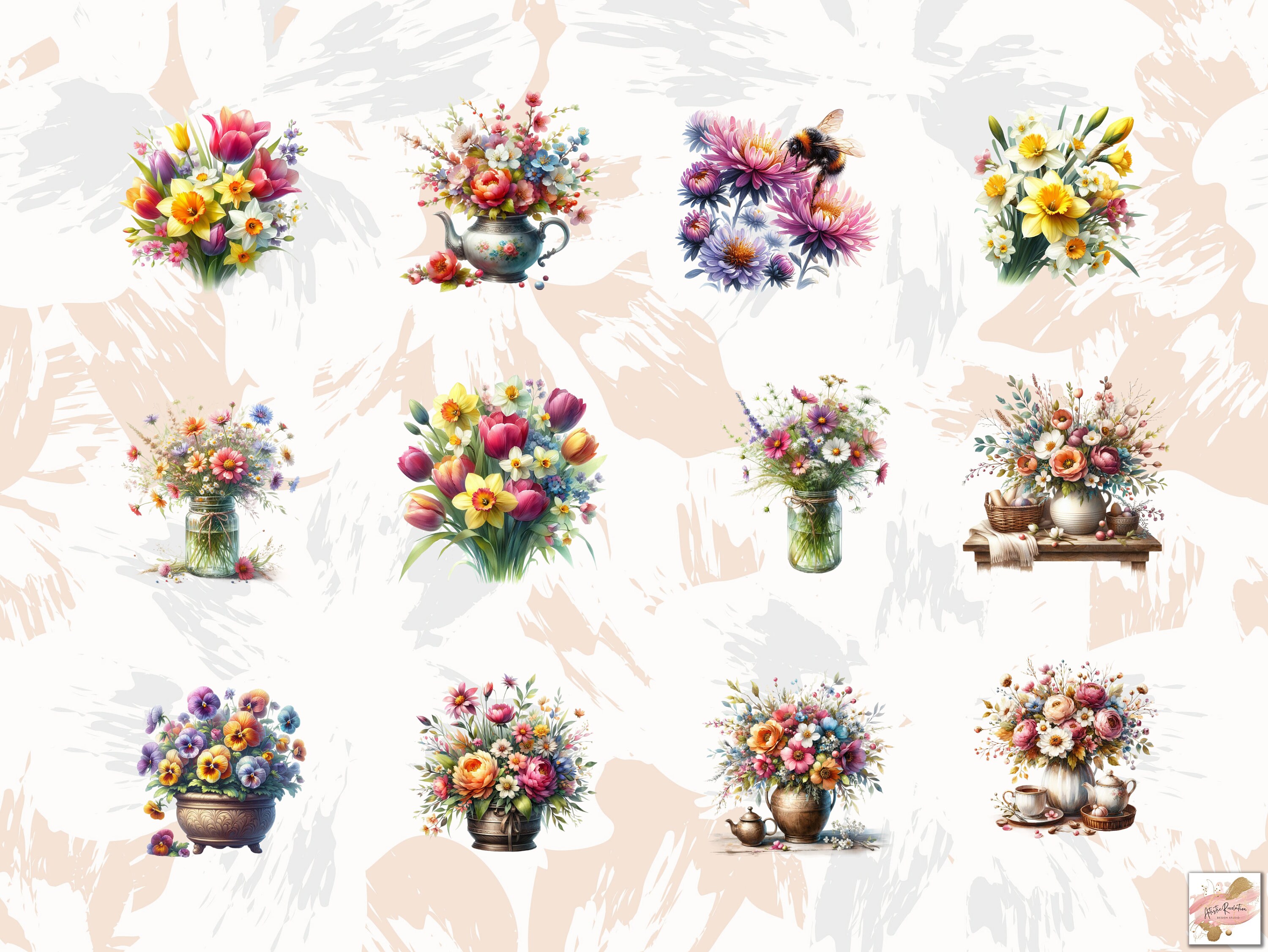 71 Watercolor Spring Flowers Clipart Bundle, Wildflowers Clipart Bundle ...