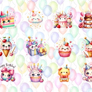 62 Cute Kawaii Birthday Clipart Bundle, Kawaii Birthday Png, Happy ...