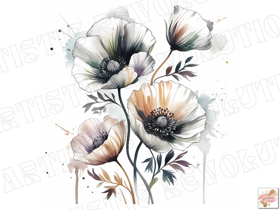 13 Abstract Watercolor Floral Clipart Bundle, Gold Blue Green Pink ...