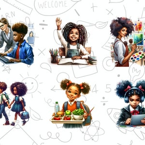 Watercolor Back to School Clipart Bundle, Black Teacher Png, Black ...