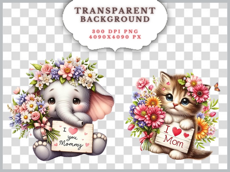40 Watercolor Cute Animals Mothers Day Clipart Bundle, Mothers Day Png ...