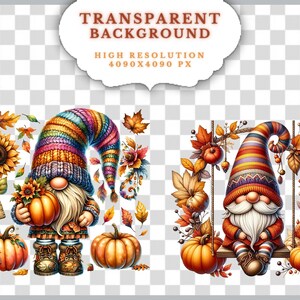 Watercolor Hello Fall Gnome Clipart PNG Bundle, Fall Gnome Png, Autumn ...