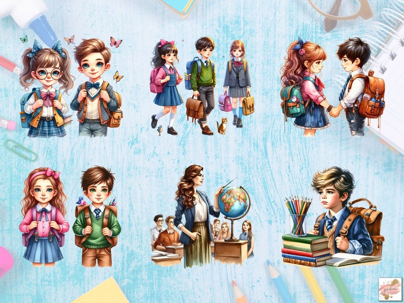 Back to School PNG Bundle, Watercolor Back to School Clipart Bundle ...
