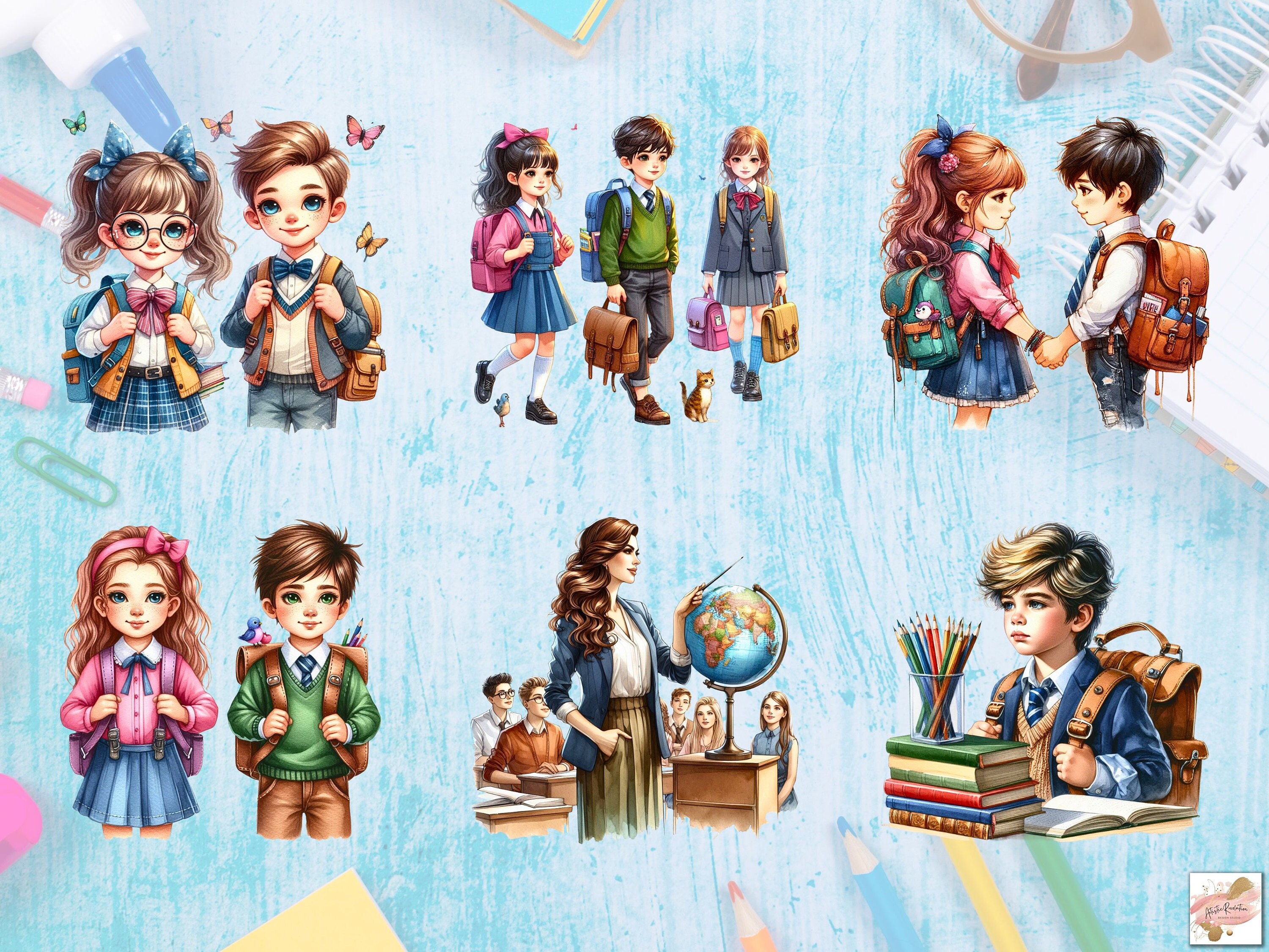 Back to School PNG Bundle, Watercolor Back to School Clipart Bundle ...