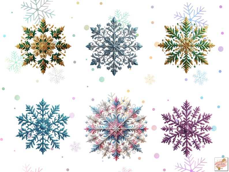Watercolor Glitter Snowflakes Clipart Bundle, Christmas Snowflake Png ...