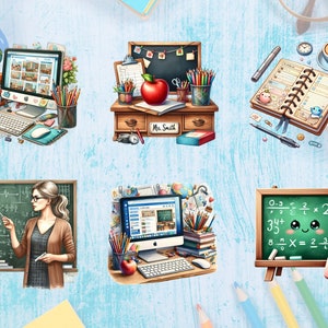 Back to School PNG Bundle, Watercolor Back to School Clipart Bundle ...