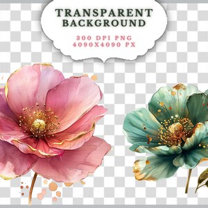 30 Watercolor Abstract Flowers Clipart Bundle, Pink Gold Flower Png ...