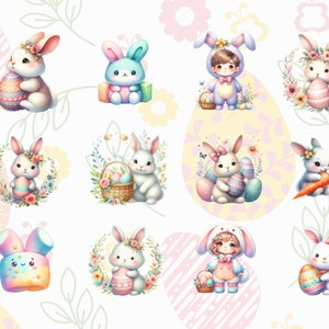 68 Watercolor Easter Bunny Clipart Bundle, Easter Bunny Png, Easter ...