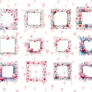 Valentines Watercolor Heart Border Clipart Heart Floral Frame PNG ...