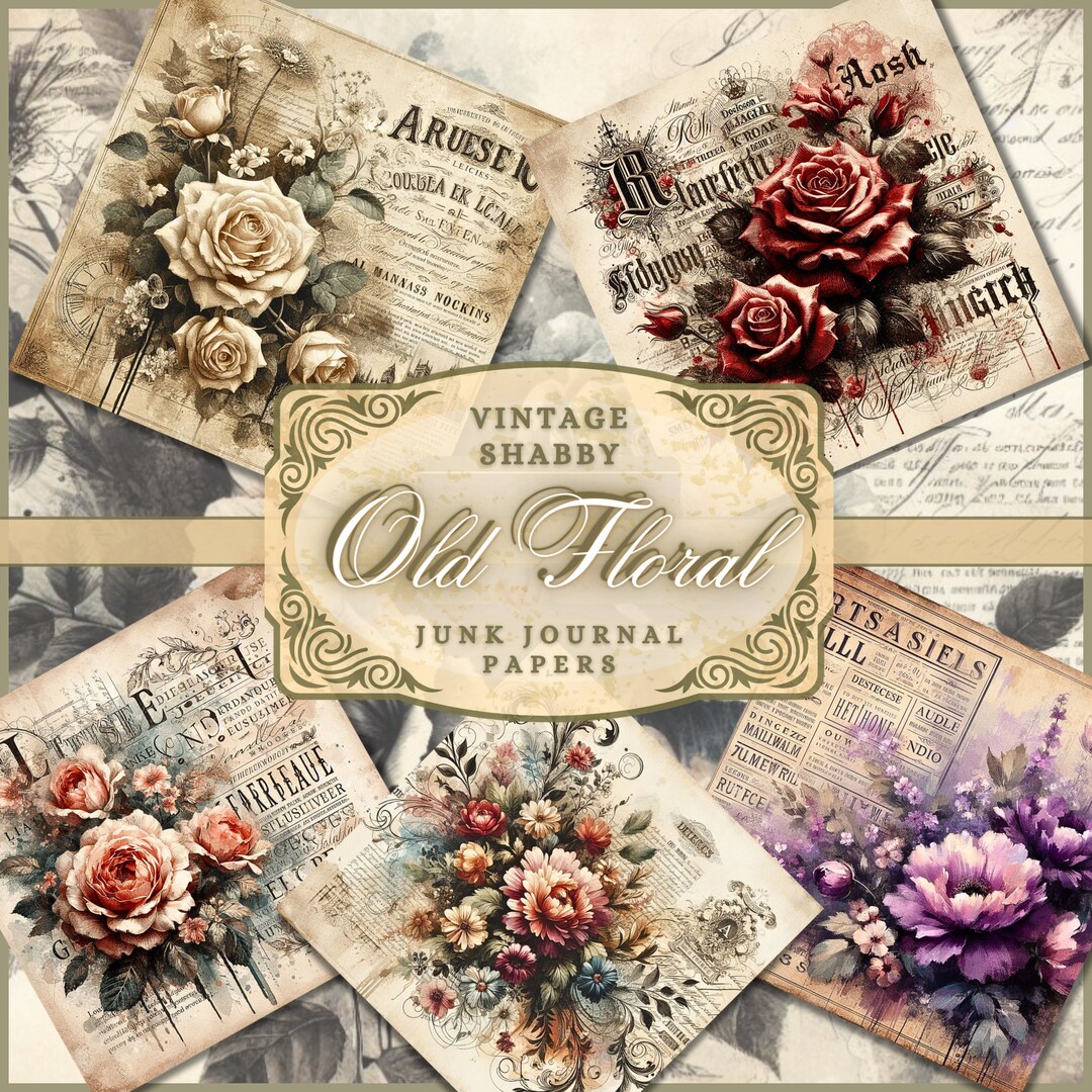 Vintage Floral Junk Journal Papers, Printable Shabby Pages Floral Junk ...