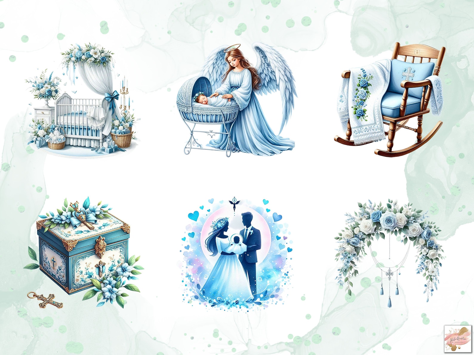 59 Watercolor Baby Boy Baptism Clipart Bundle, Boy Christening PNG ...