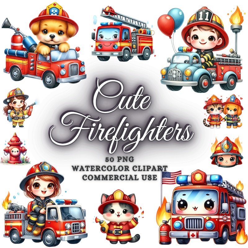 Firefighter Clipart - Etsy