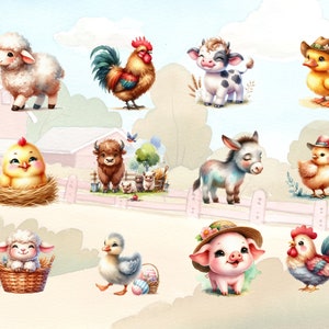 70 Watercolor Cute Baby Farm Animals Clipart Bundle, Cute Baby Farm ...