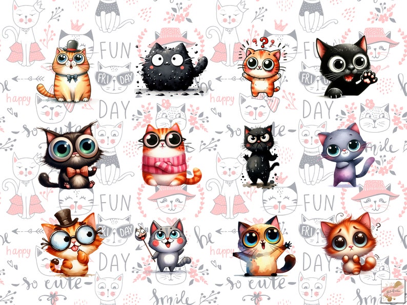 41 Cute & Funny Cat Clipart Bundle, Funny Cute Cat Png Funny Cat Prints ...