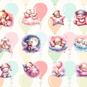 54 Watercolor Cute Teddy Bear Clipart Bundle, Sleeping Teddy Bears ...