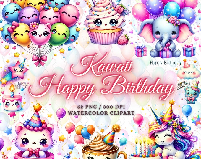 Premium Vector Clipart - Kawaii Birthday - Cute Birthday Party Clipart ...