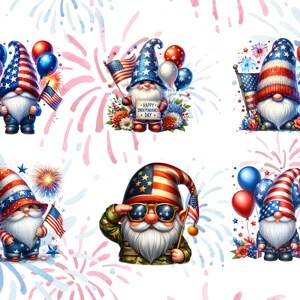 50 Watercolor 4th of July Gnomes Clipart, Patriotic Gnome Clipart, 4th ...