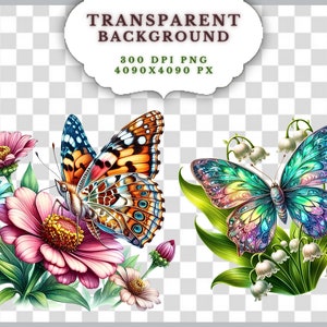 Watercolor Spring Flowers & Butterflies Clipart Bundle, Floral ...