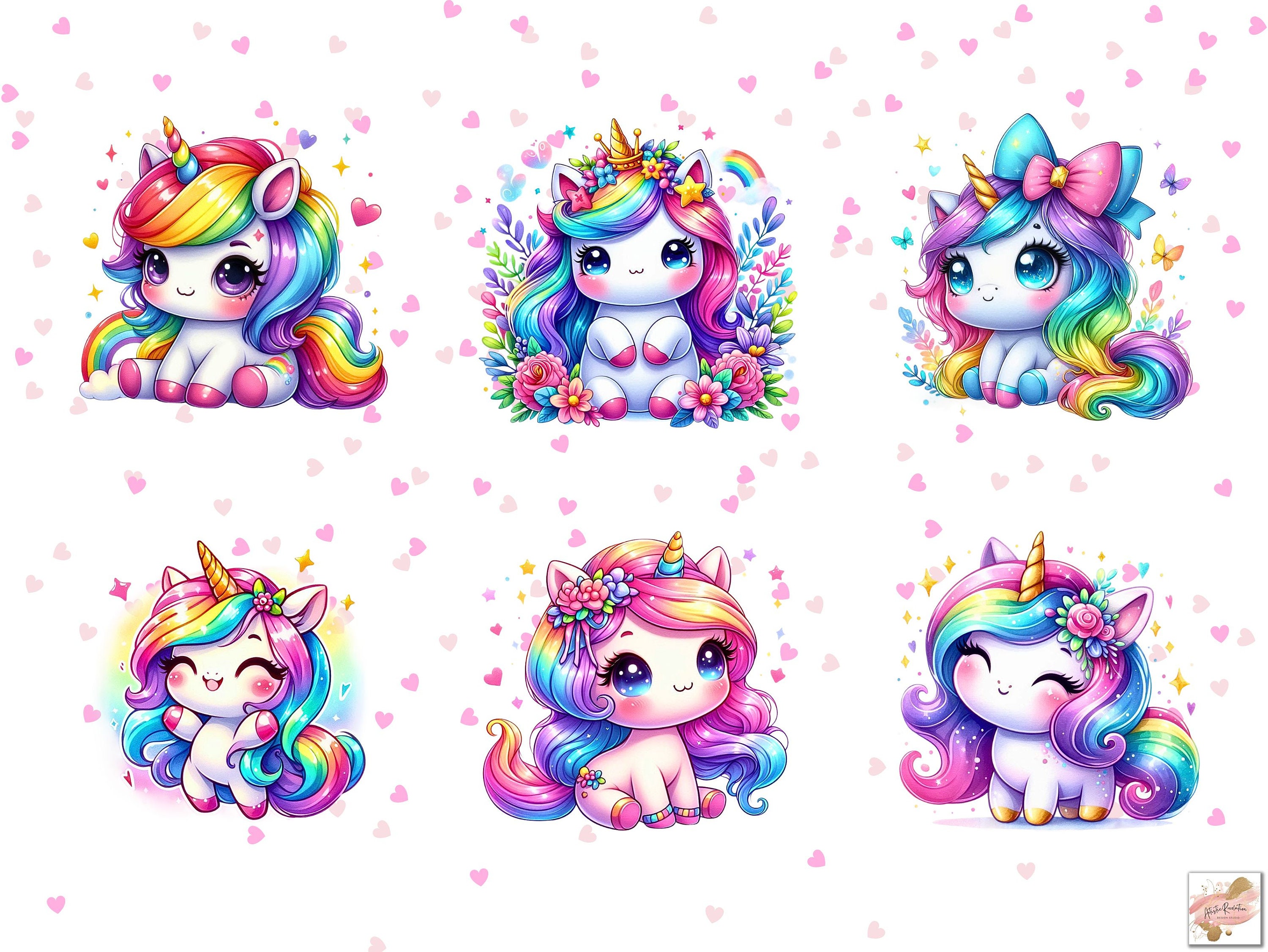 Watercolor Cute Kawaii Unicorn Clipart Bundle Watercolor Rainbow ...
