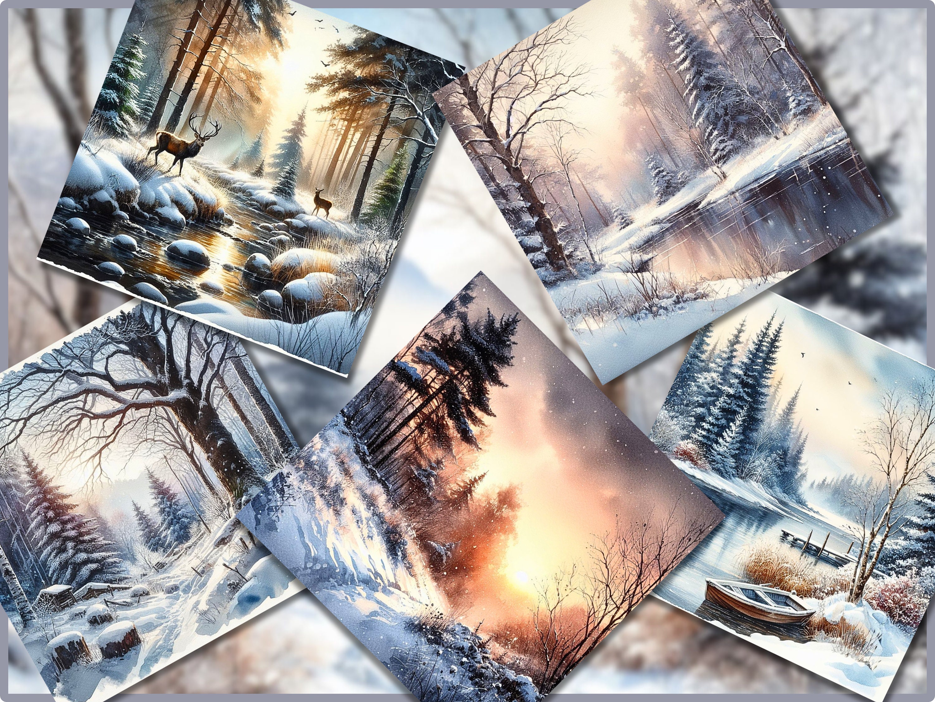 Winter Scene Backgrounds Watercolor Winter Woodland Landscapes Winter ...