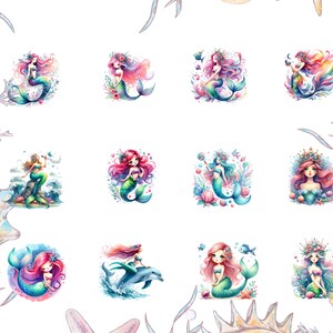 70 Watercolor Mermaids Clipart Bundle, Little Mermaid Clipart Png, Sea ...