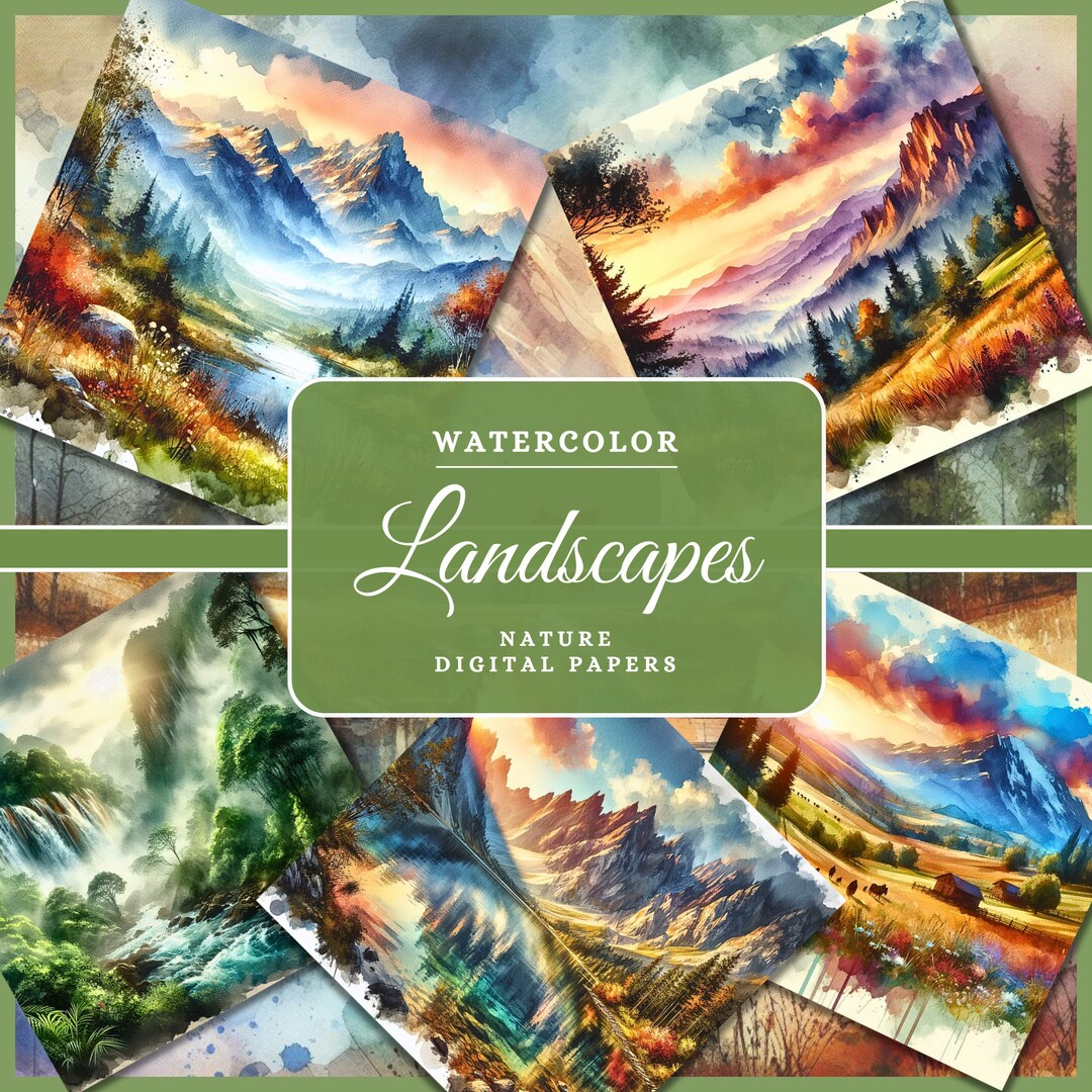 61 Watercolor Nature Landscapes Backgrounds, Watercolor Landscapes ...