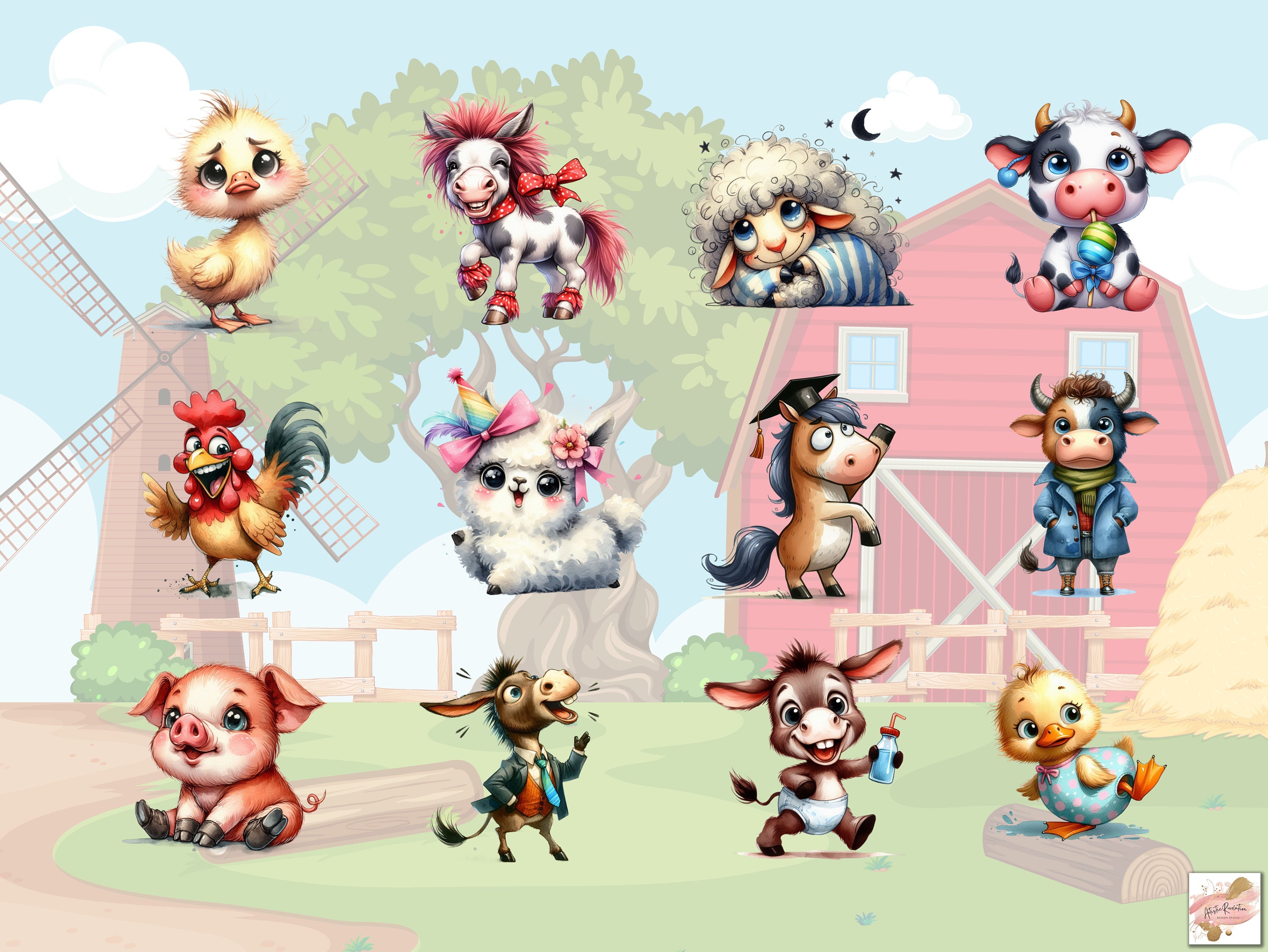 70 Cute & Funny Farm Animals Clipart Bundle, Cute Baby Farm Animals Png ...