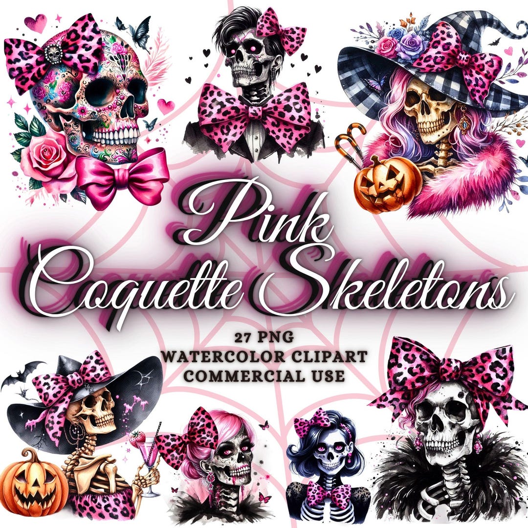 Watercolor Halloween Skeleton Clipart Bundle Cute Skeleton Png Spooky ...